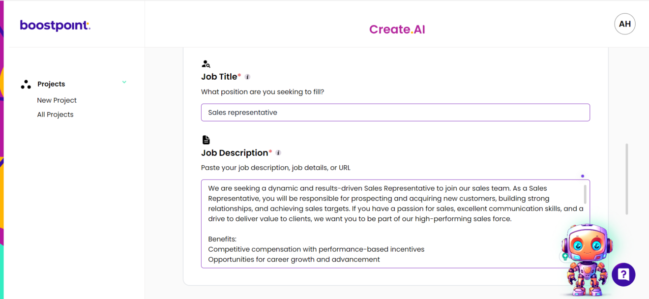 Write the Perfect Job Description in Seconds with Boostpoint Create.AI